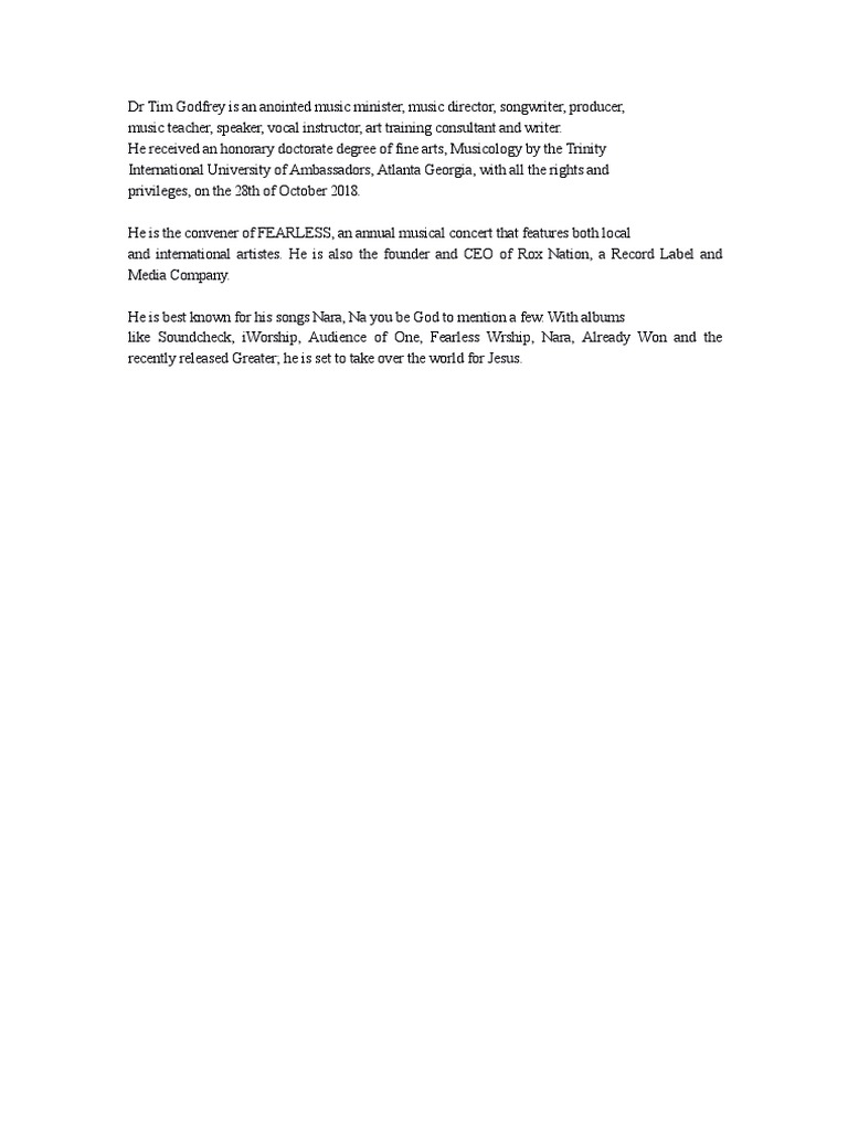 DR Tim Godfrey Bio | PDF