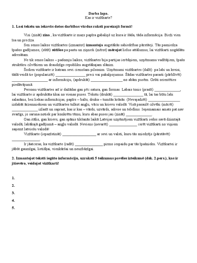 Vizitkarte Darb - Vpaveles Izt. | PDF