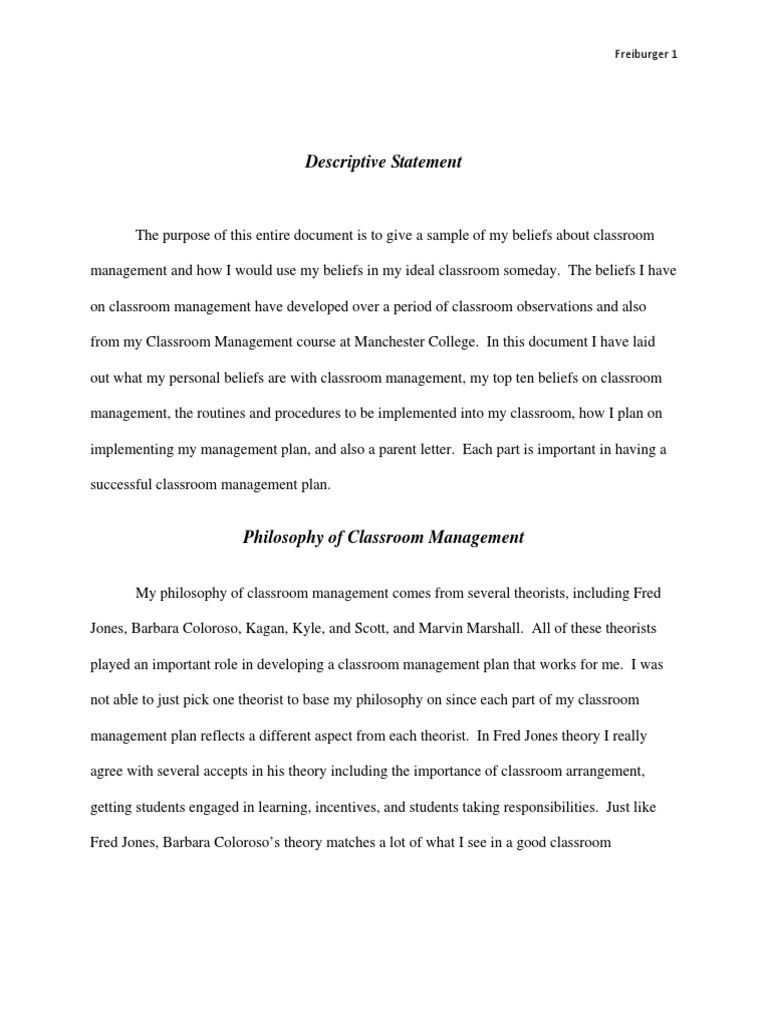 Philosophy Statement of Classroom Management Template | PDF