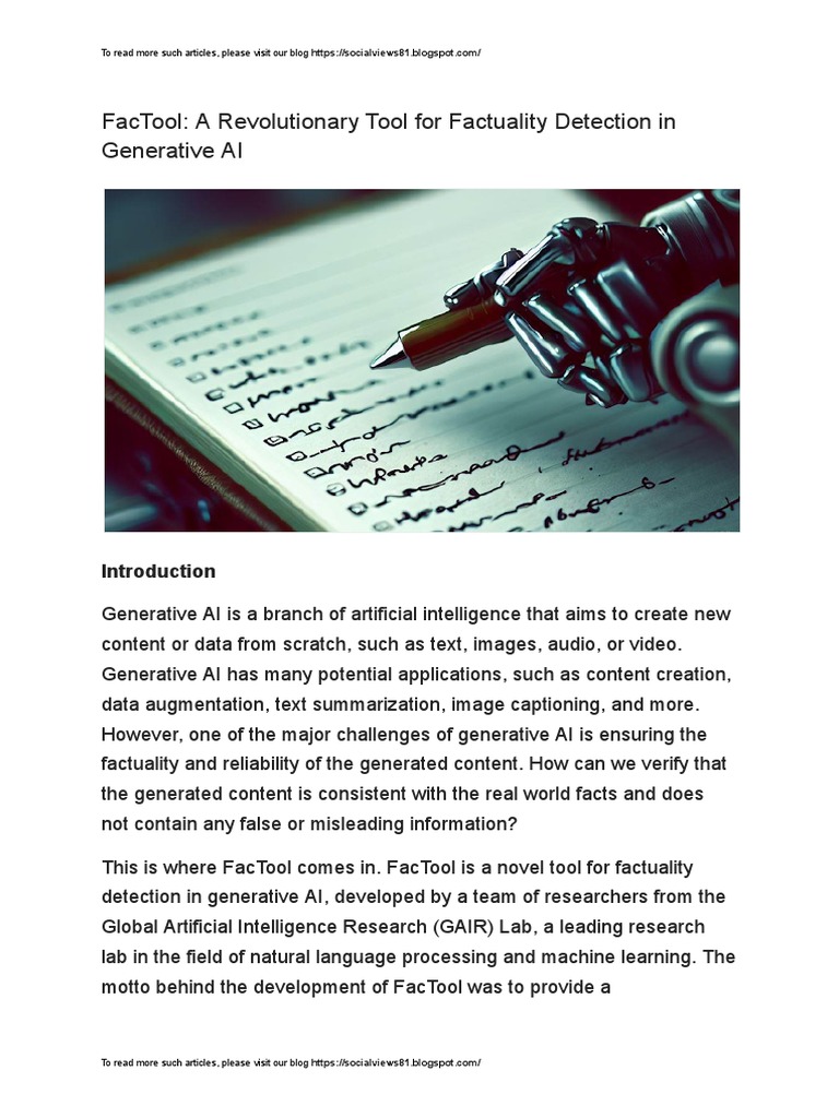 FacTool: A Revolutionary Tool for Factuality Detection in Generative AI ...