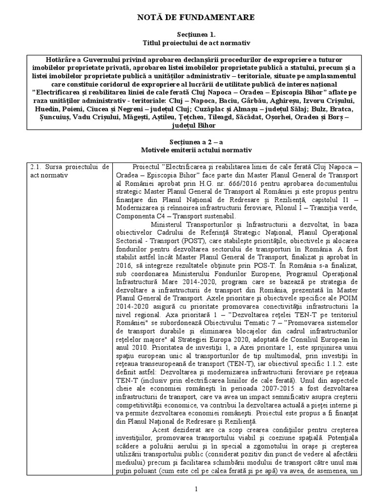 Nota Fundamentare HG Episcopia - Cluj - Oradea | PDF
