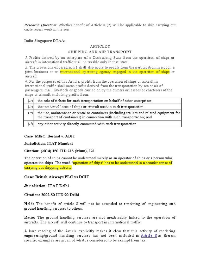 Article 8 - India Singapore DTAA | PDF