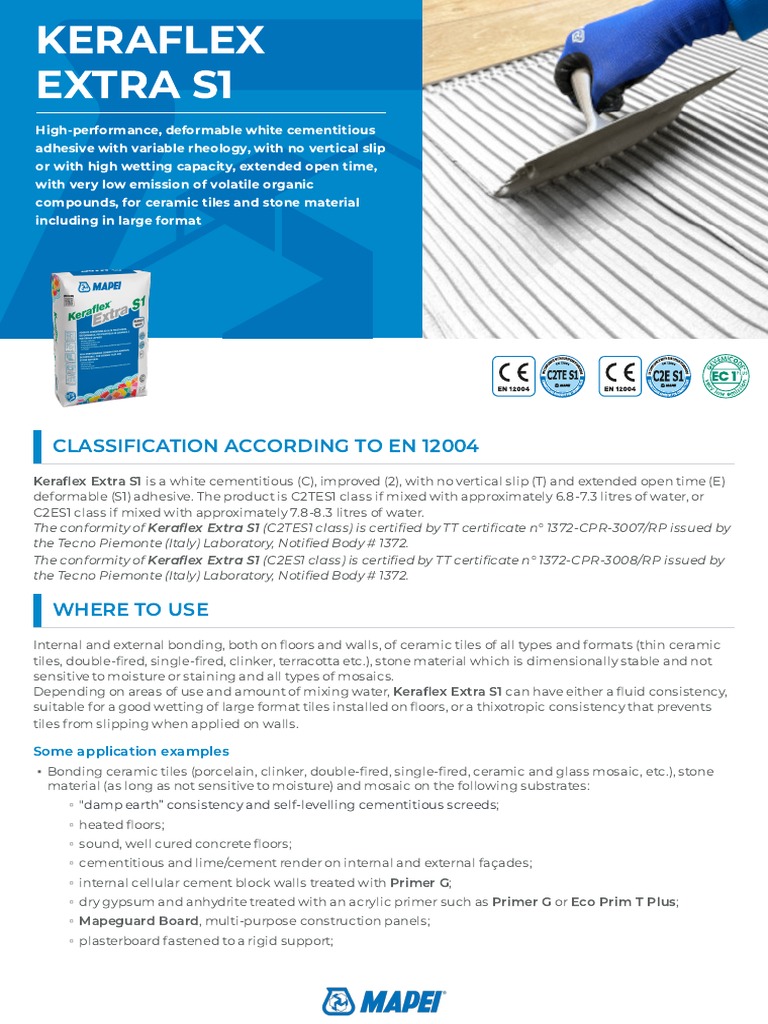 Keraflex Extra S1 Adhesive Overview | PDF | Home & Garden | Technology ...