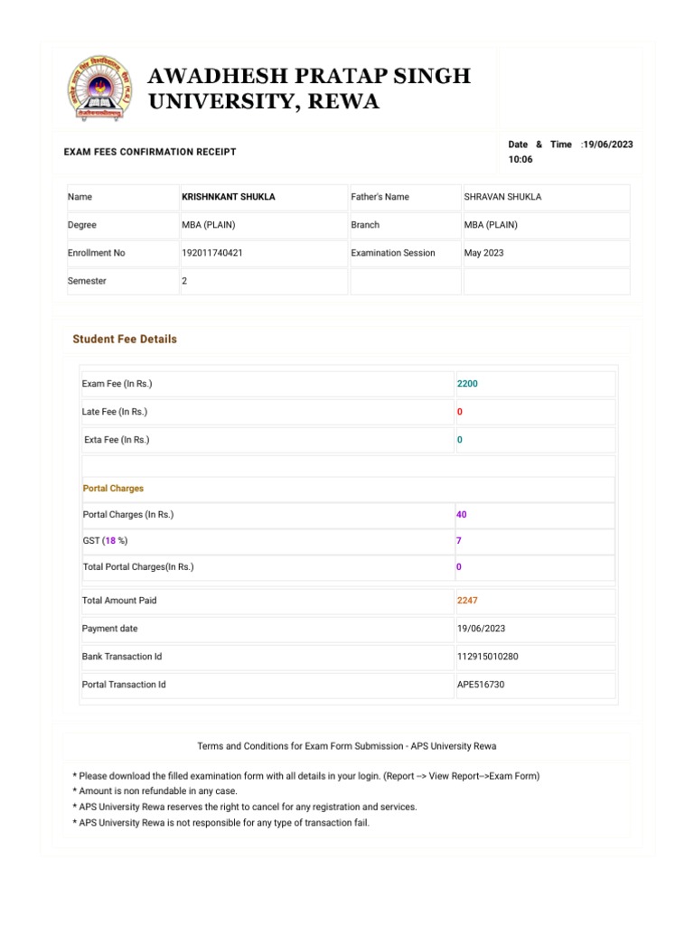 KK Fees Receipt 2 Sem | PDF