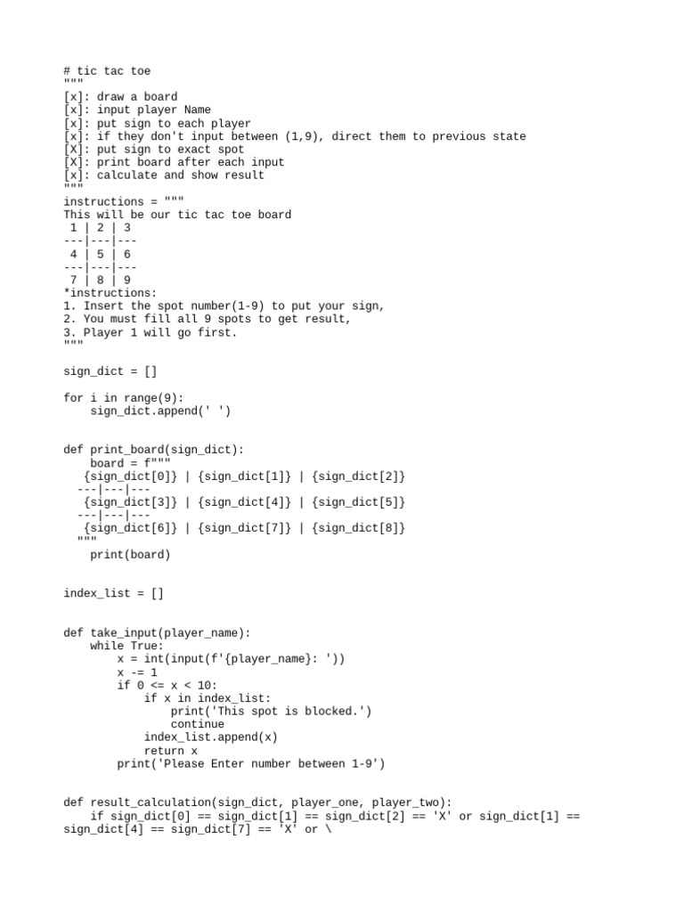 Tic Tac Toe Pdf
