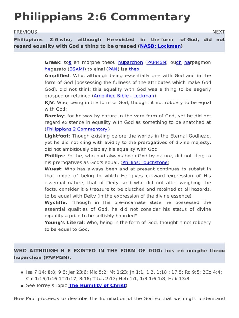 Philippians 2 6 Commentary | PDF | Jesus | Divinity
