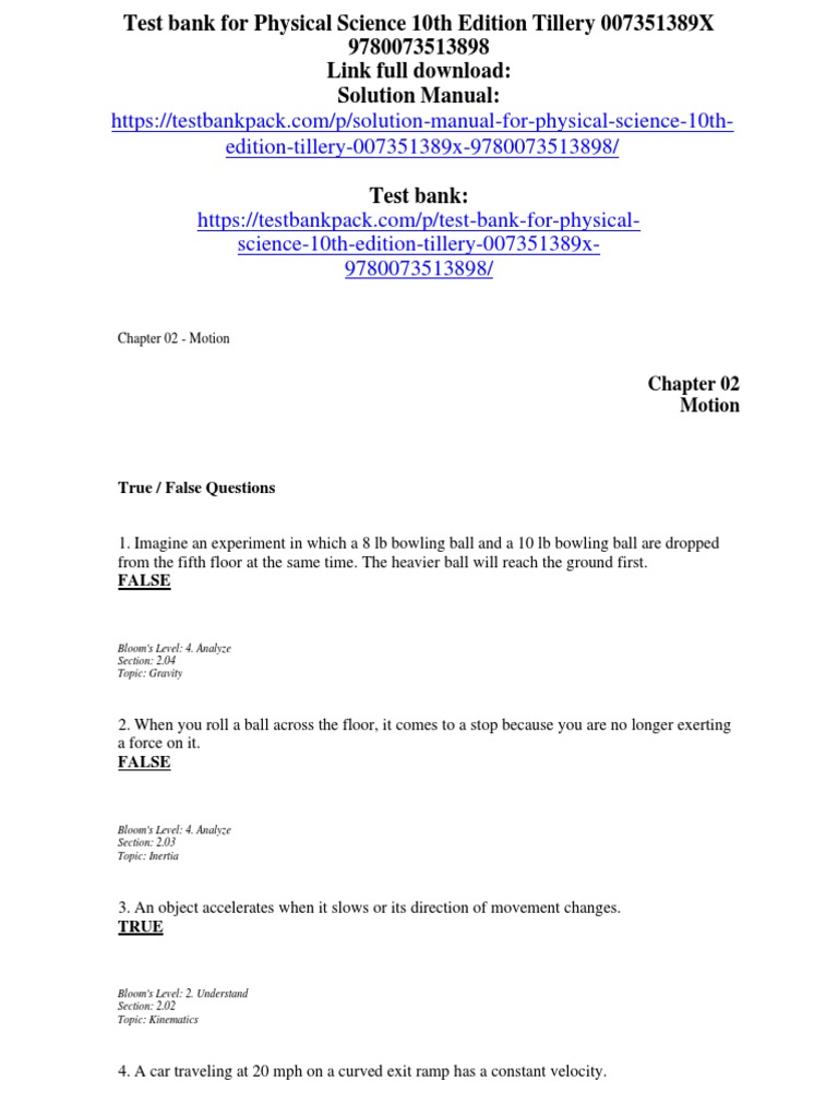 Physical Science 10th Edition Tillery 007351389X Test Bank | PDF