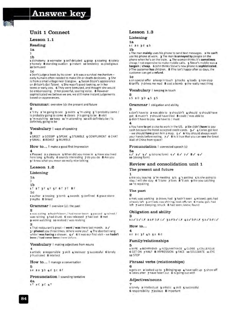 Workbook Answer Key Units 1 - 2 | PDF