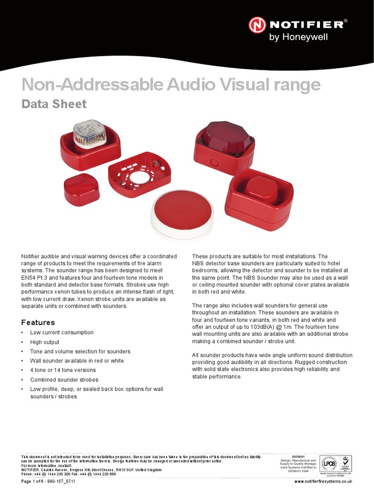 Non-Addressable Audio Visual Range: Data Sheet | PDF