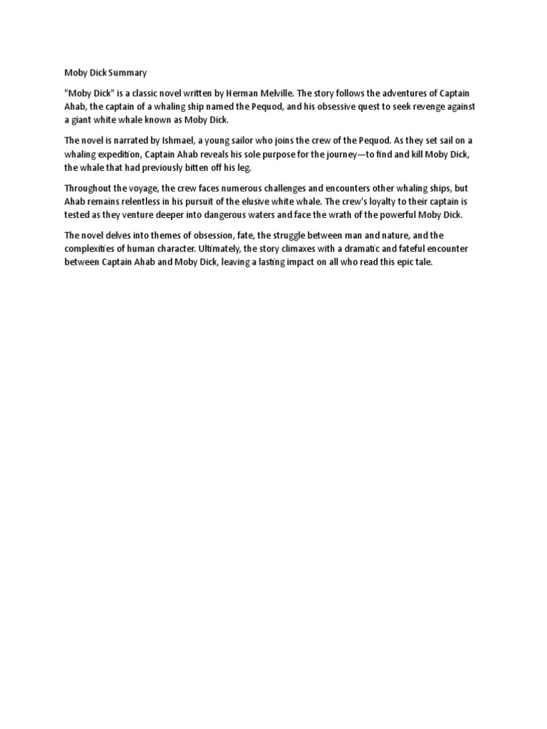 Moby Dick Summary Pdf