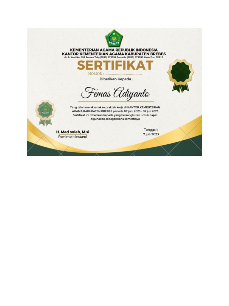 sertifikat femas | PDF