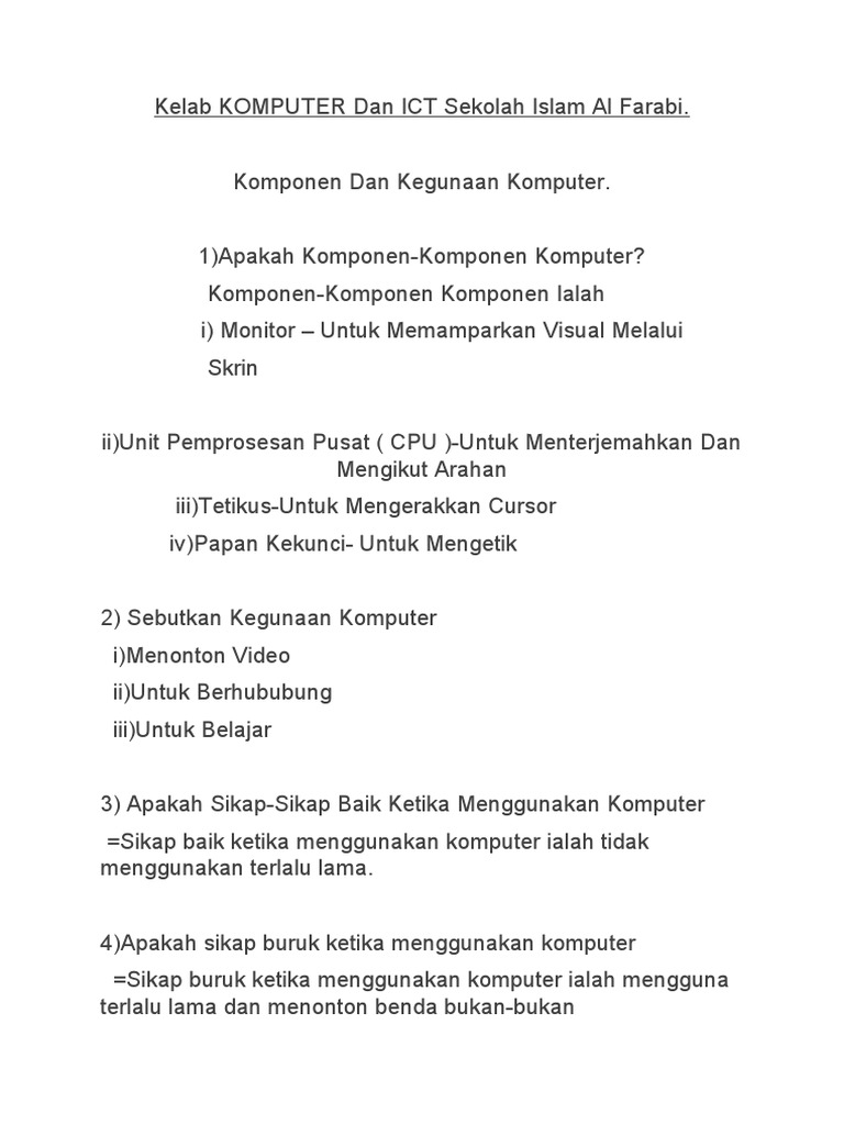 Kelab KOMPUTER Dan ICT Sekolah Islam Al Farabi | PDF