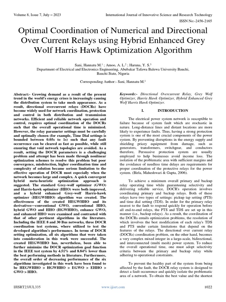 Optimal Coordination of Numerical and Directional Over Current Relays Using Hybrid Enhanced Grey ...