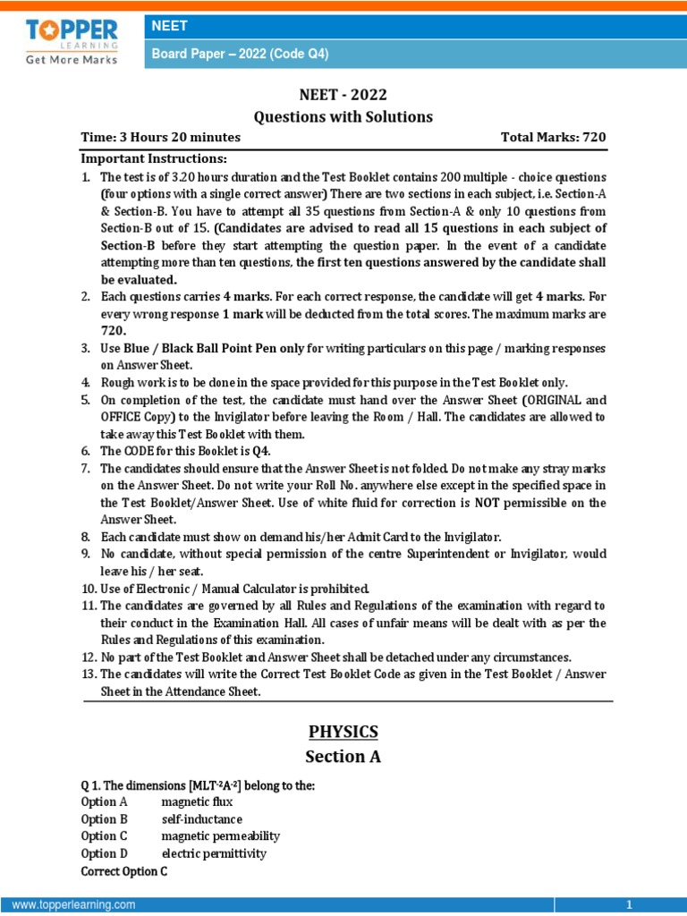 NEET 2022 Paper | PDF