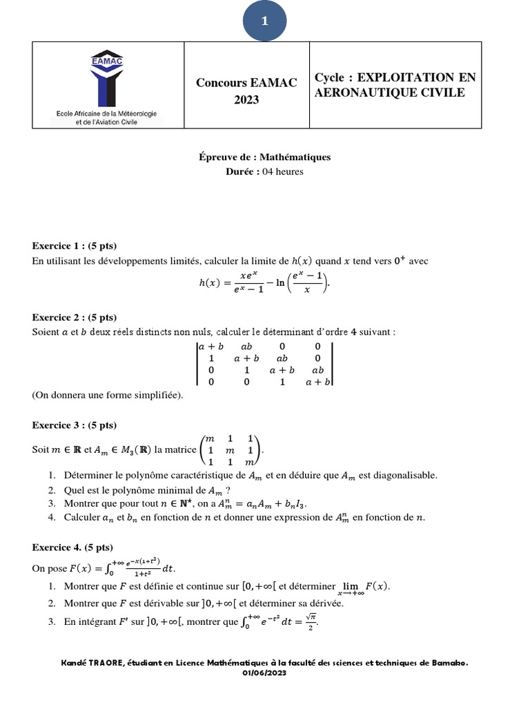 Corrigé Eamac Cycle Eac 2023 | PDF