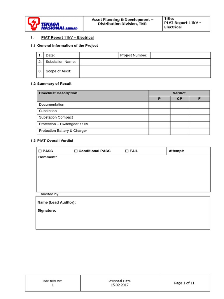 PIAT Checklist 11kV ELECTRICAL | PDF
