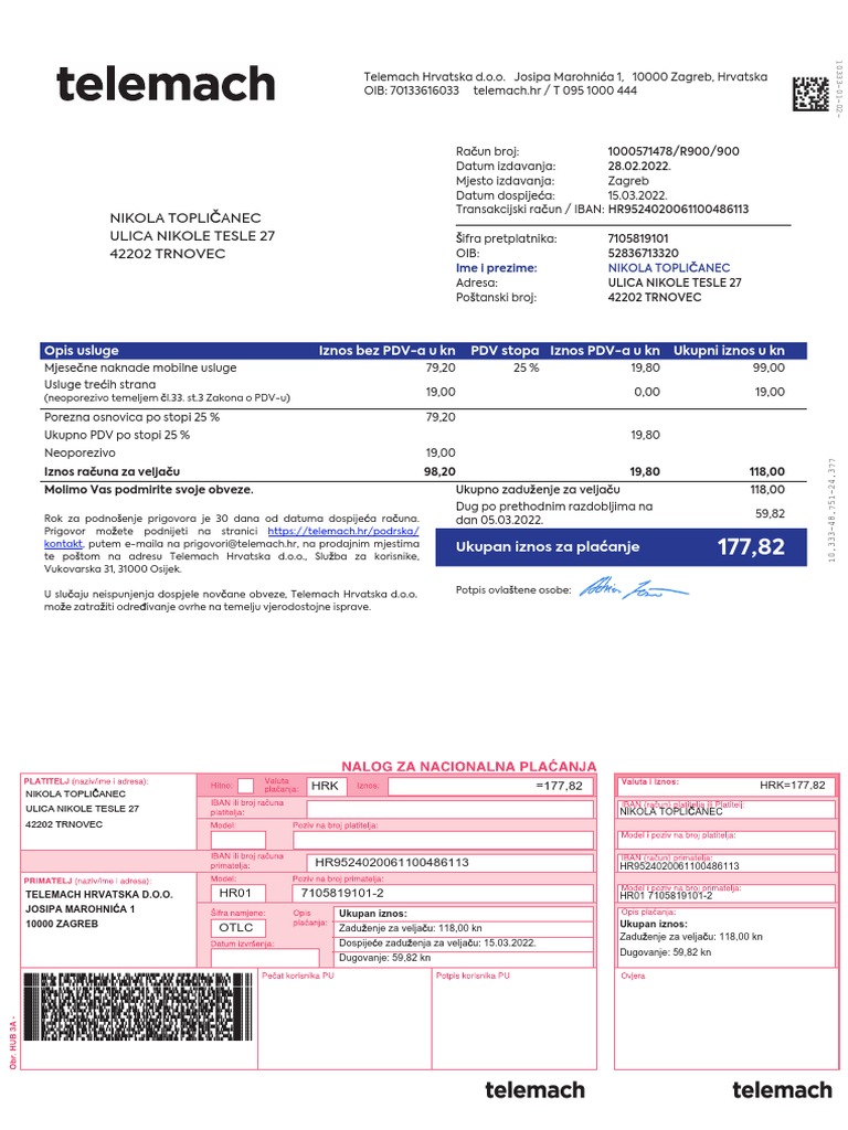 Račun Za Telemach Usluge, 2.2022 | PDF