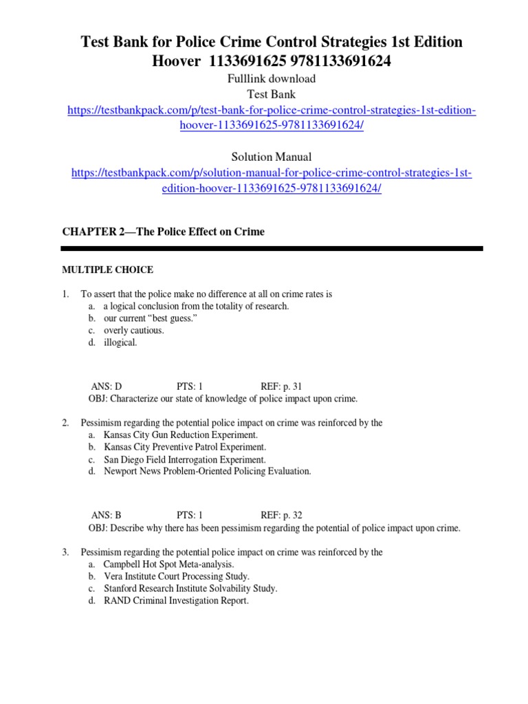 Police Crime Control Strategies 1st Edition Hoover Test Bank Pdf