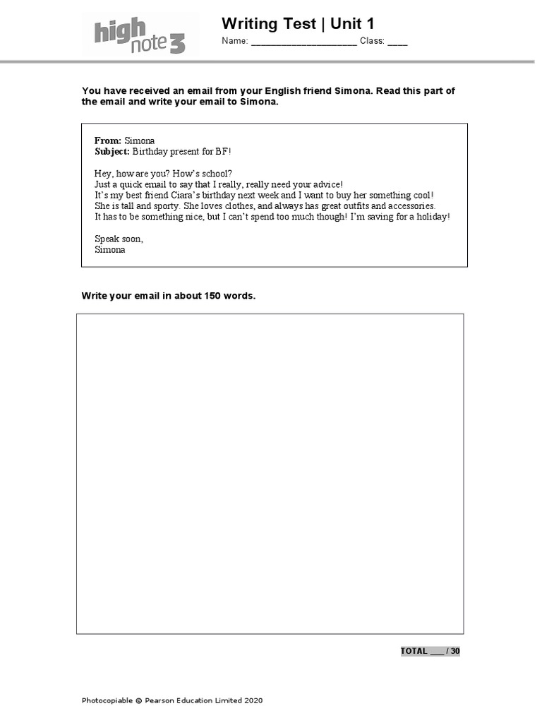 High Note 3 Writing Tests | PDF