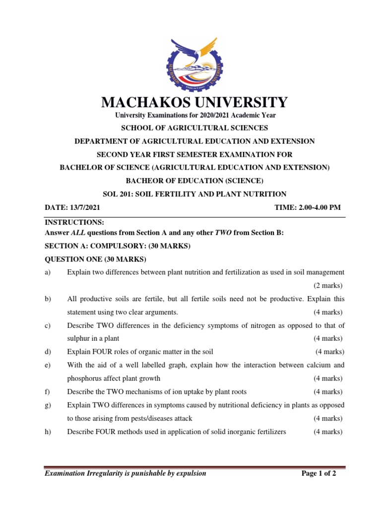 Sol 201 Soil Fertility and Plant Nutrition | PDF