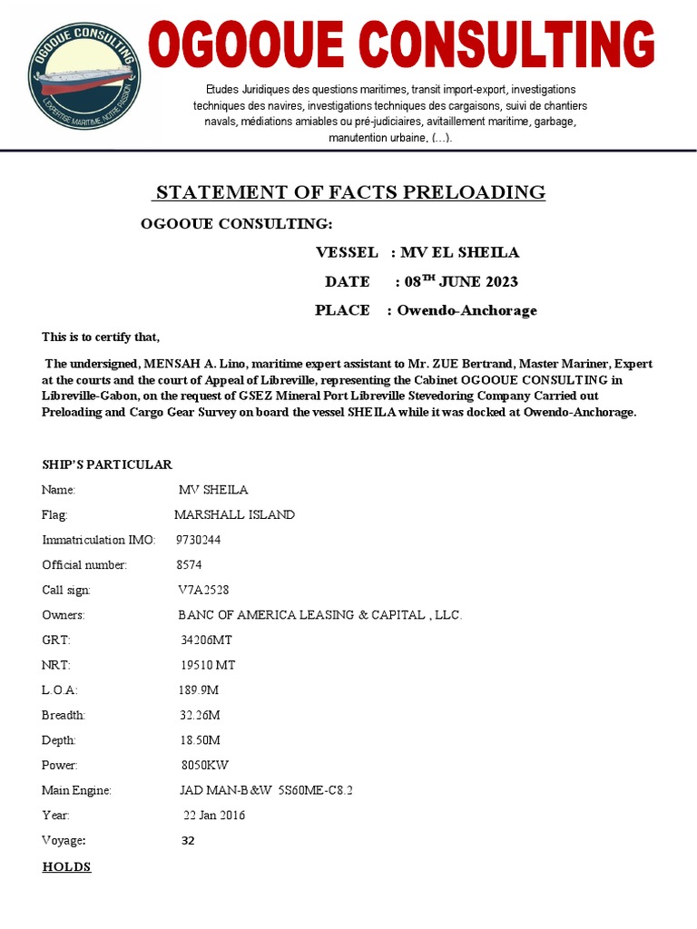 Statement of Facts El Matador | PDF | Crane (Machine) | Ships