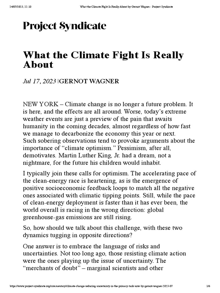 What The Climate Fight Is Really About by Gernot Wagner - Project ...