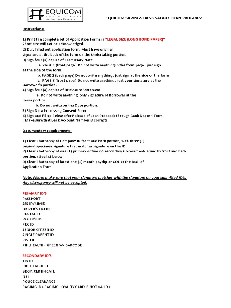 Equicom Form | PDF | Loans | Banks