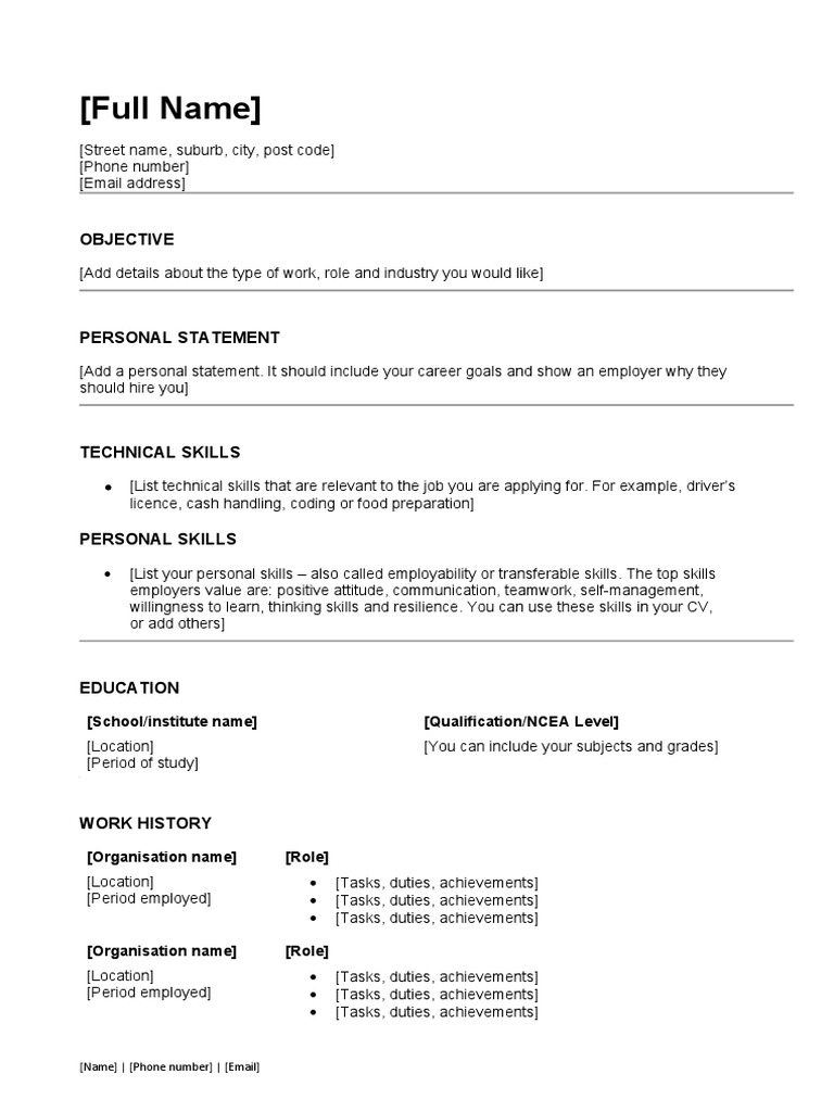 School Leaver CV Template | PDF