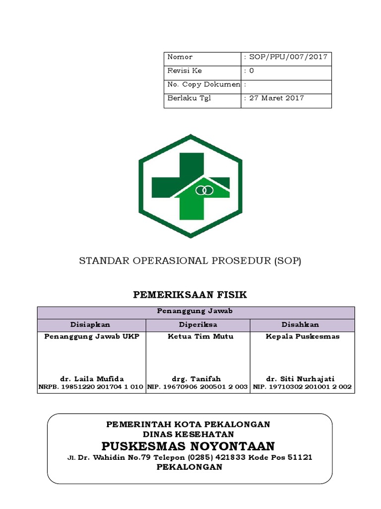 007 Sop Pemeriksaan Fisik | PDF | Pengembangan Diri
