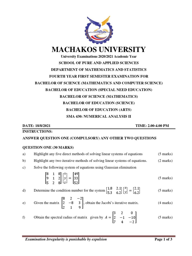 Sma 430 Numerical Analysis Ii | PDF