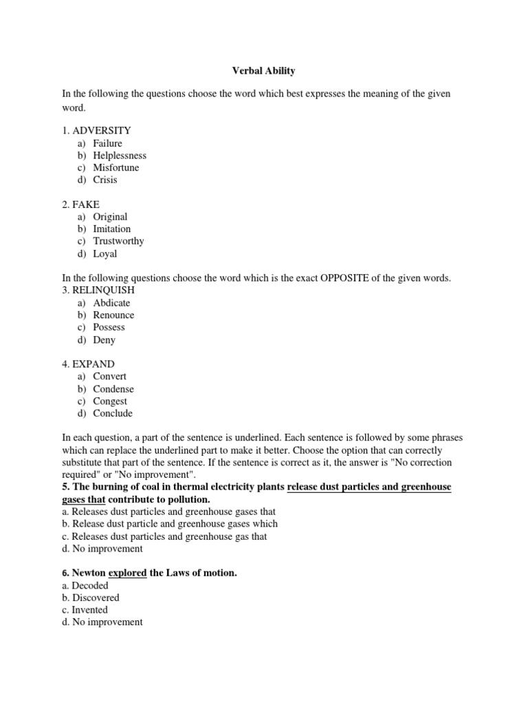 Verbal Ability Set 4 | PDF
