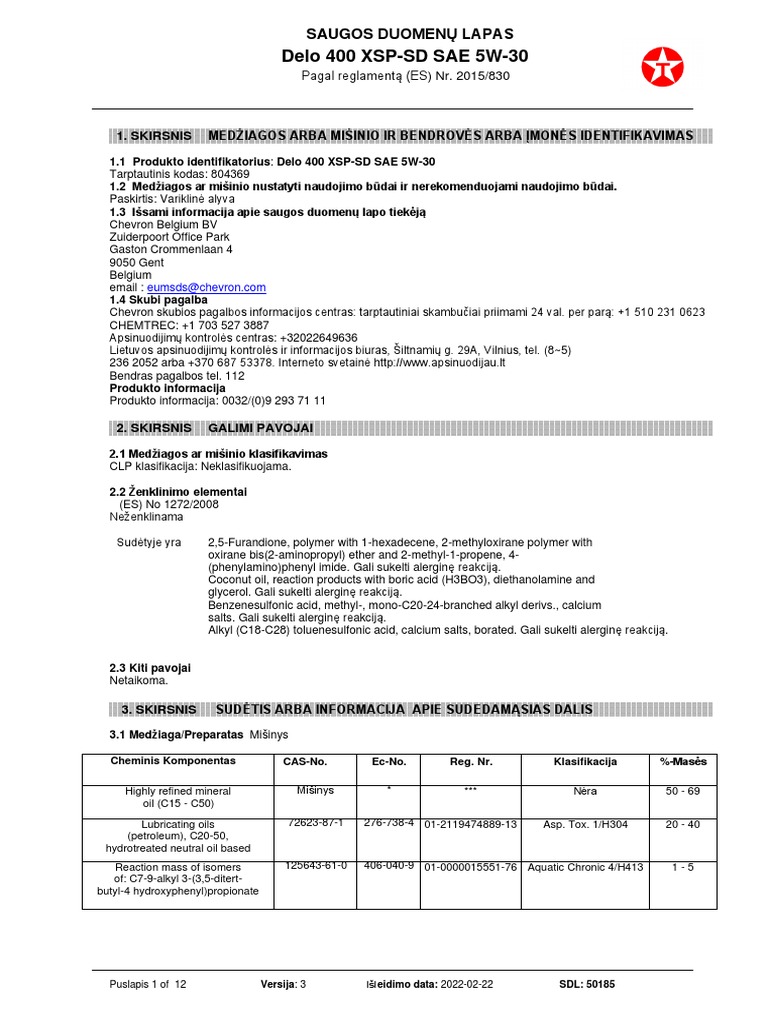 Texaco Delo 400 XSP-SD 5W-30 | PDF