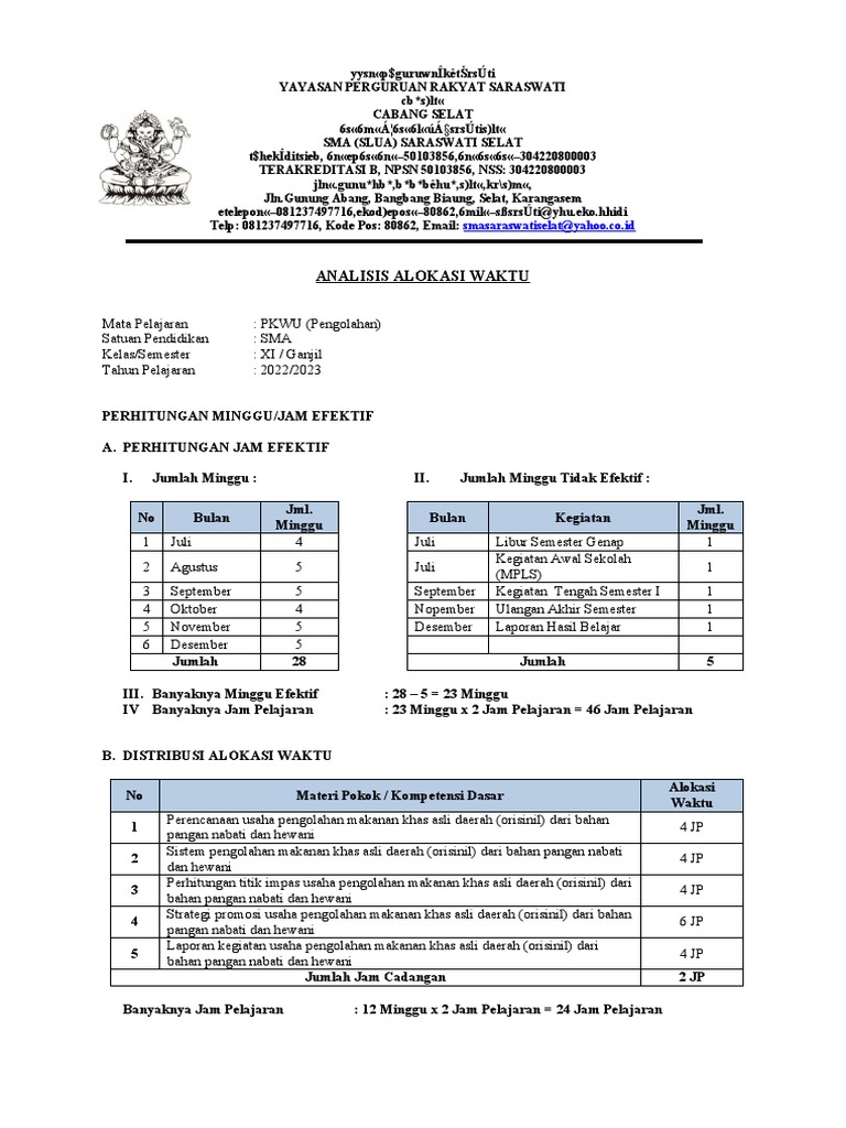 Analisis Alokasi Waktu 2022-2023 XI Fix | PDF