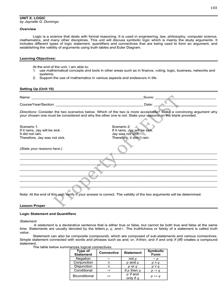 Unit 10 - Logic (JGDomingo) | PDF