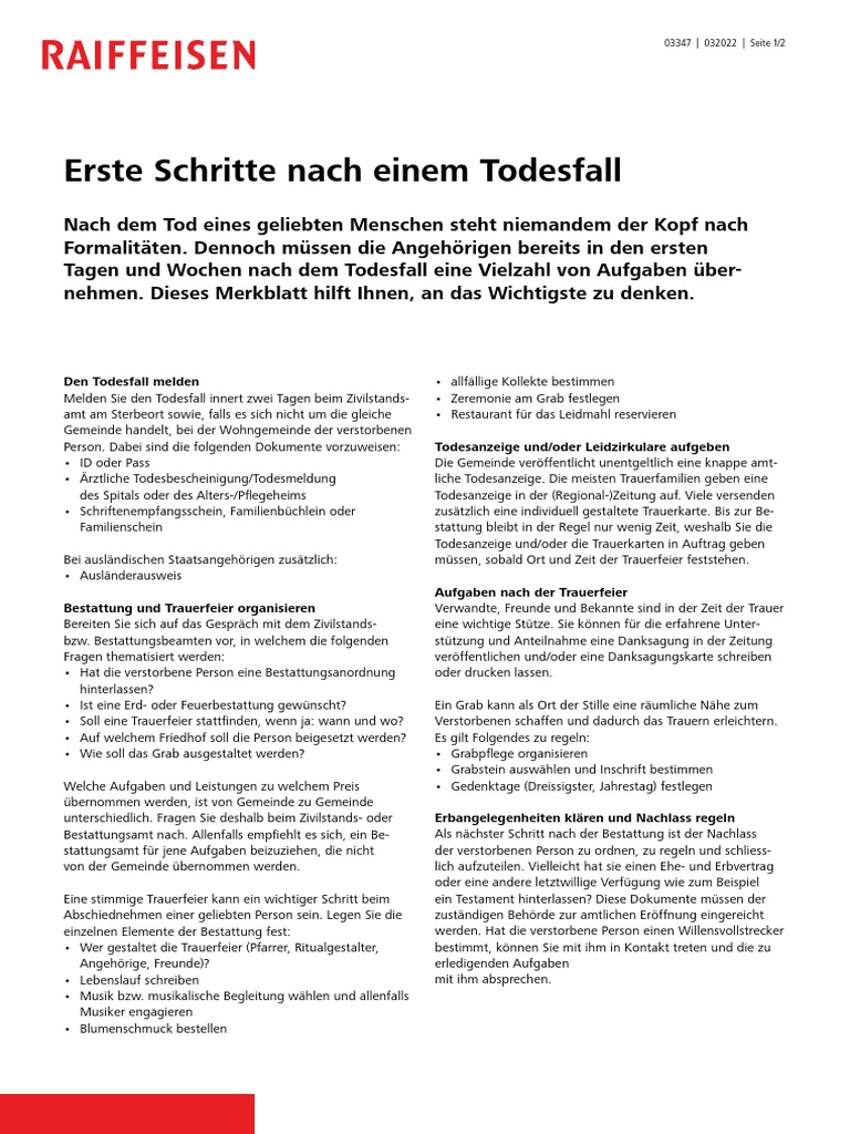 Checkliste Todesfall Privatperson | PDF