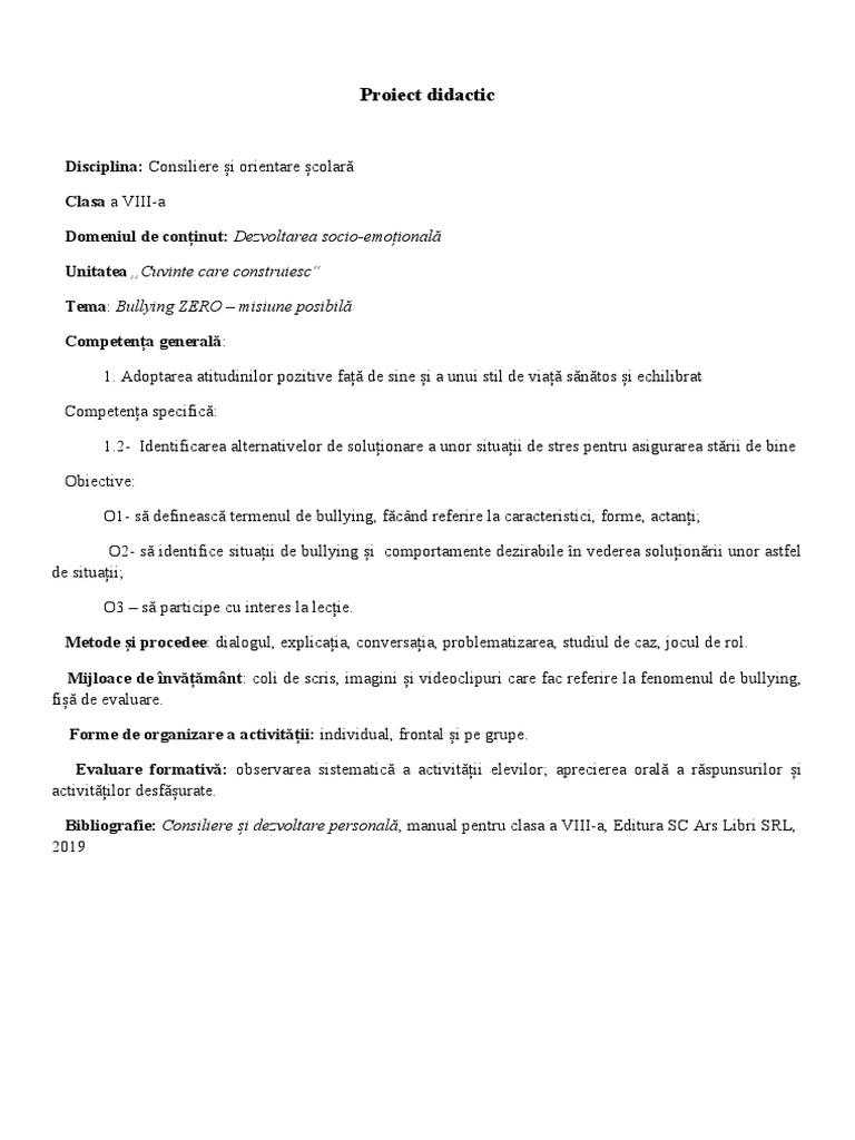 Proiect Didactic Consiliere Și Orientare | PDF