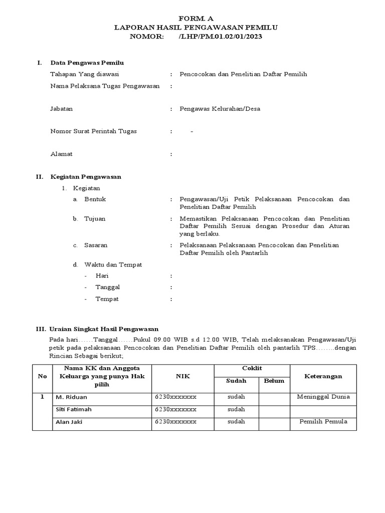 FORM A Uji Petik | PDF