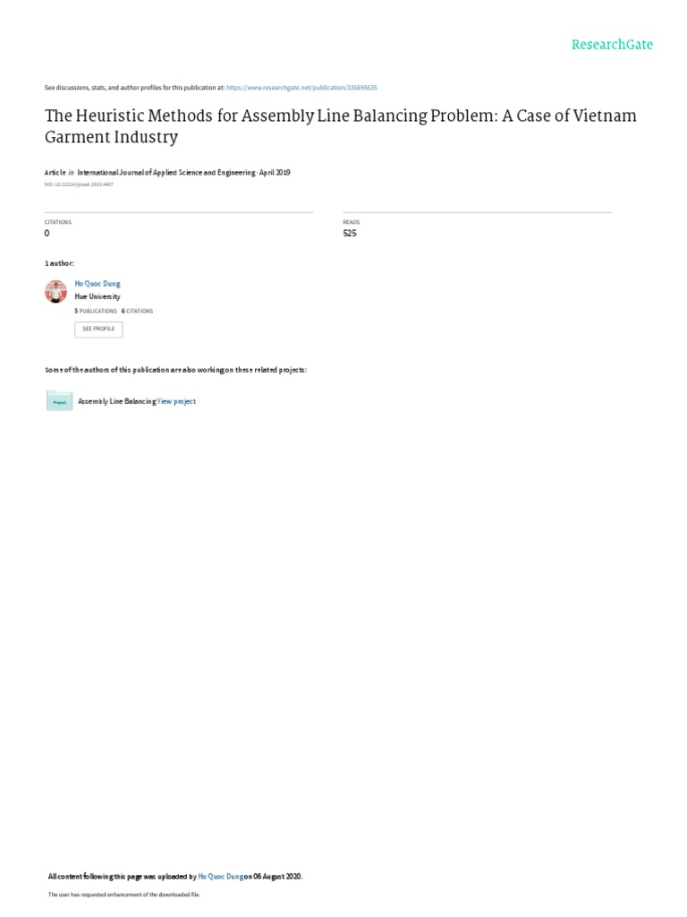 The Heuristic Methods For Assembly Line Balancing Problem | PDF | Mathematical Optimization