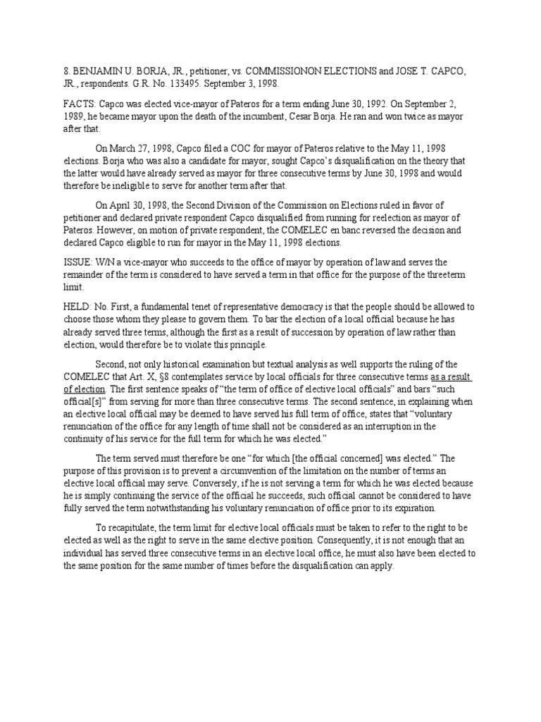 Borja Jr. V COMELEC | PDF
