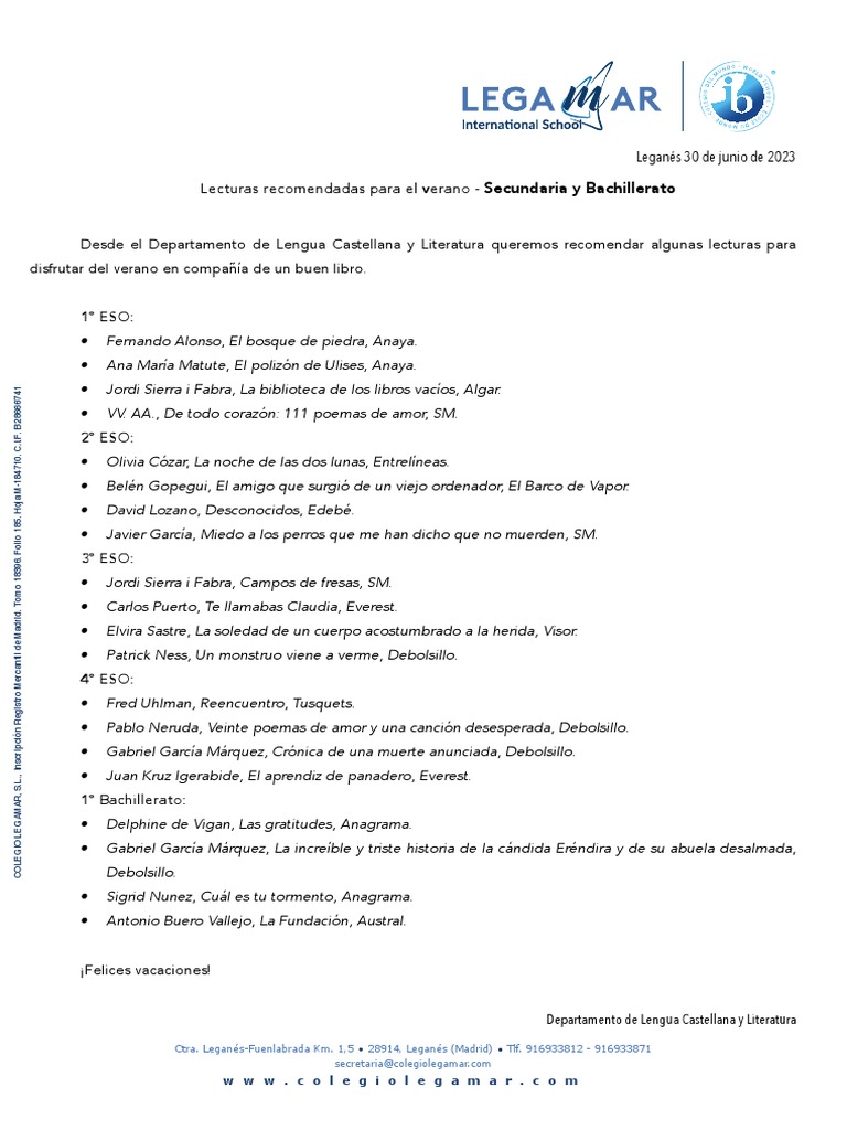 Lecturas Recomendadas Secundaria Bachillerato | PDF