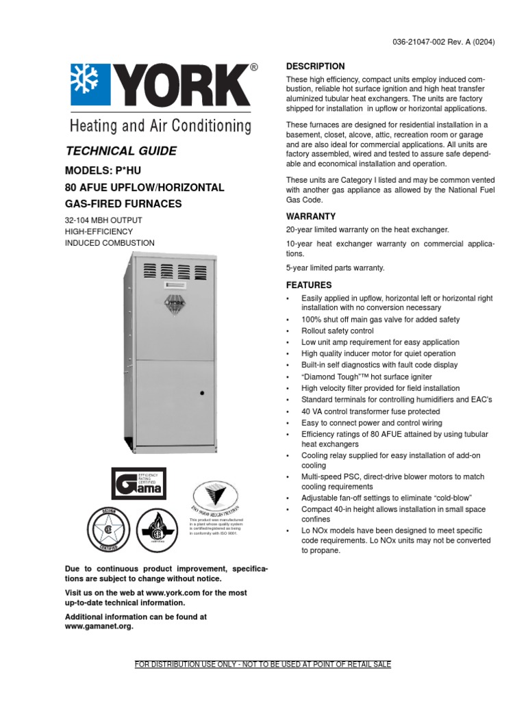 Technical Guide: Models: P Hu 80 Afue Upflow/Horizontal Gas-Fired ...