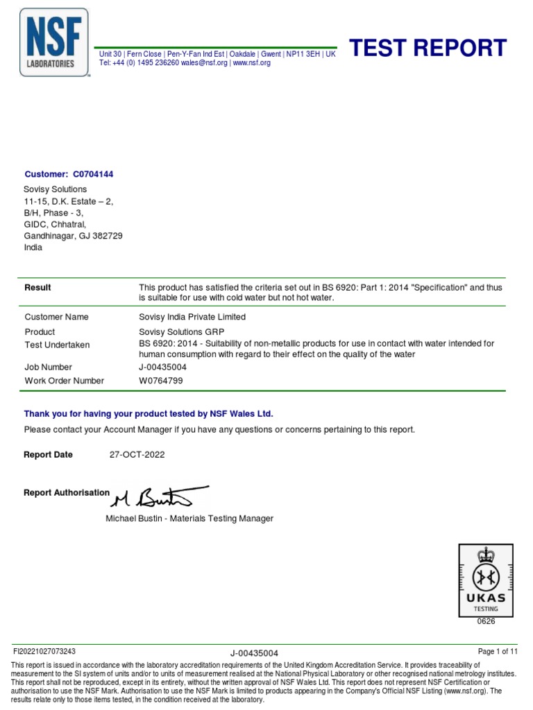 NSF Test Report (1) | PDF