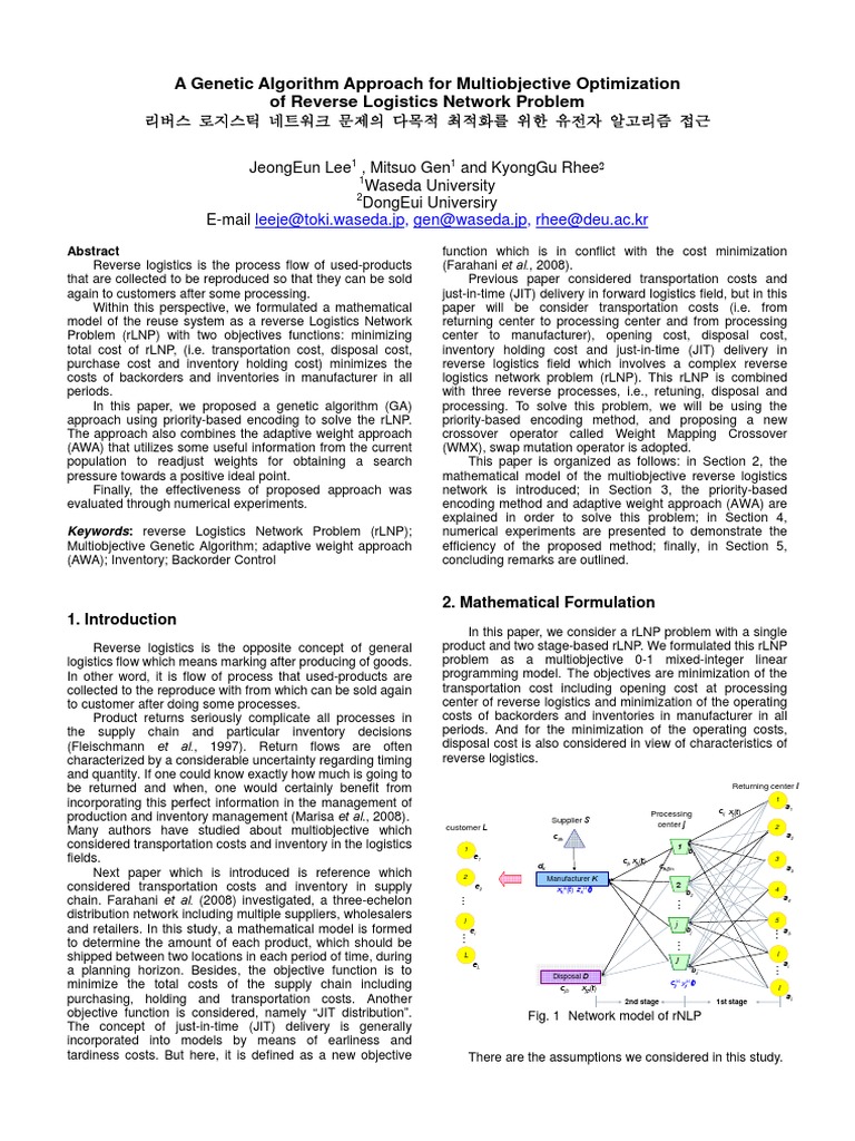 A Genetic Algorithm Approach For Multiobjective Optimization of Reverse Logistics Network ...