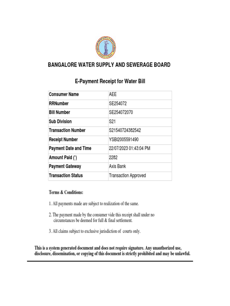 BWSSB PaidDetails | PDF
