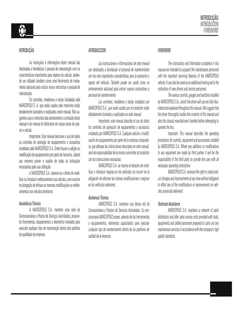 Manual de Operación Taxibus Marcopolo Modulo - D | PDF | Veículos | Veículo motorizado