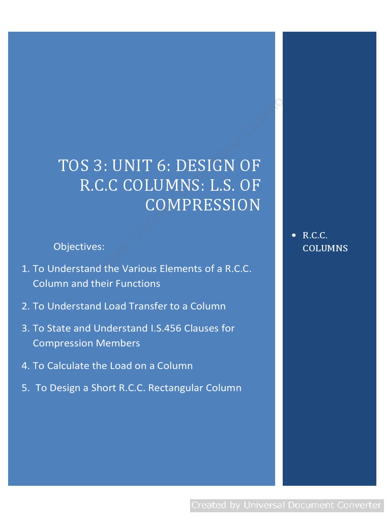 TOS 3 Unit 6 Design of R.C.C. Columns L.S.of Compression | PDF