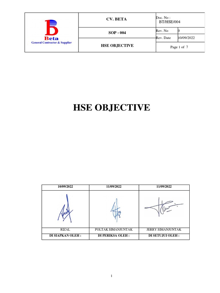 SOP-004. HSE Objective | PDF