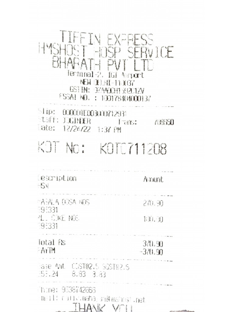 Food Bill Airport | PDF