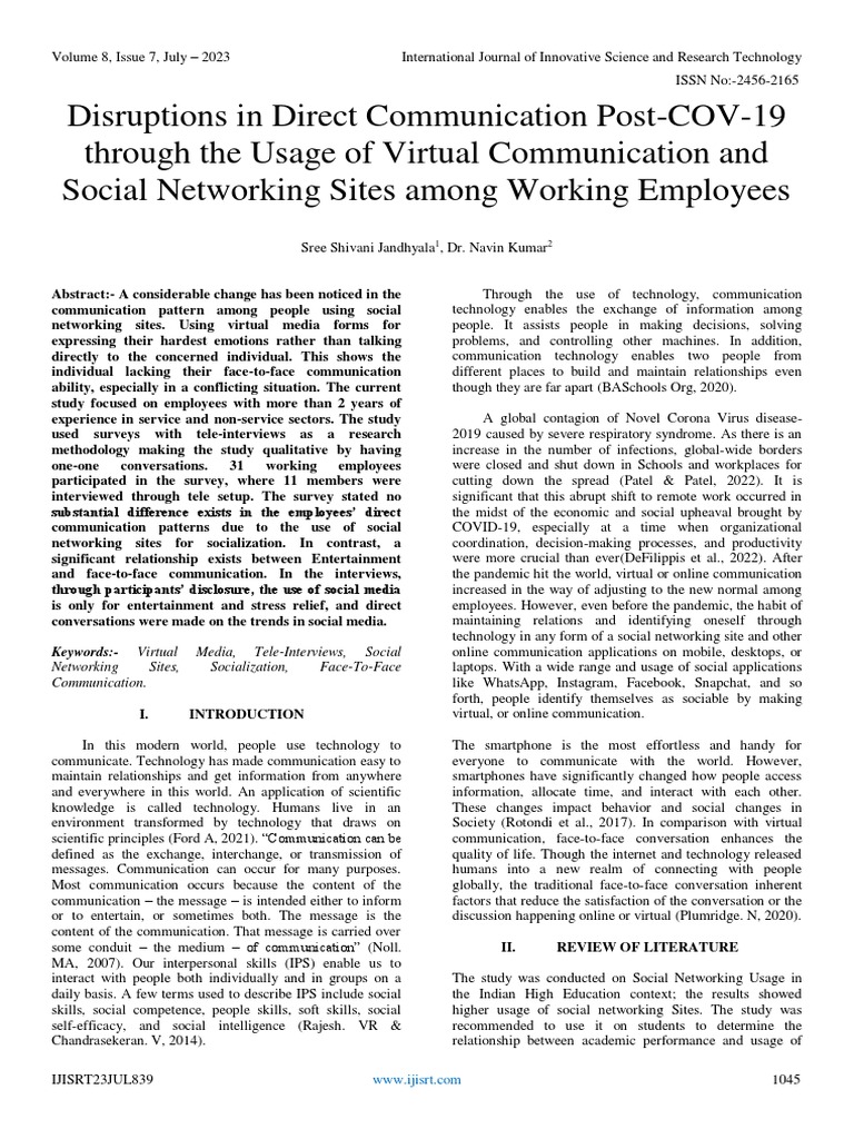 Disruptions in Direct Communication Post-COV-19 Through The Usage of ...