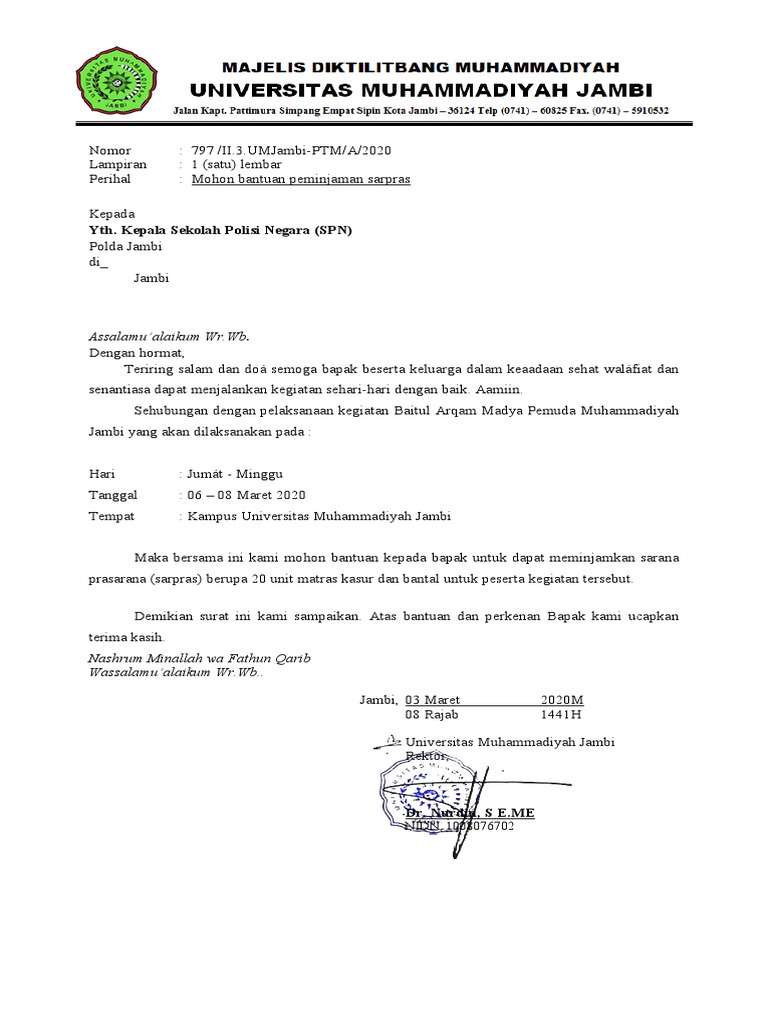 Contoh Surat Peminjaman Sarpras | PDF